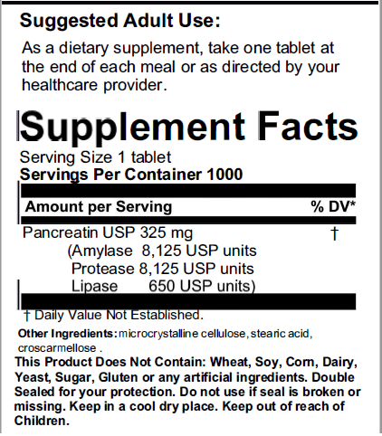 Pancreatin 325mg 1000 tablets – ISHI: Your Gerson Suppstore